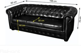 Chesterfield Bis: Pohovka 3M antique Black s puncy