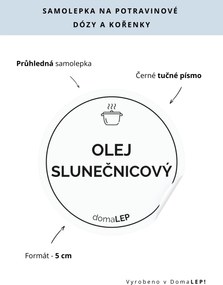 Samolepka na láhev OLEJ SLUNEČNICOVÝ – průhledná, 5 cm, tučné písmo