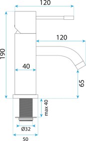 Rea Lungo Diamond, umyvadlová baterie h-190, zlatá matná, REA-B9843