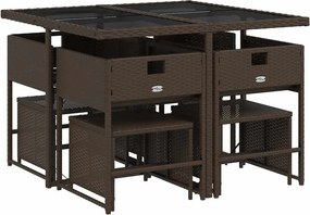 9dílný zahradní jídelní set s poduškami hnědý polyratan 3211317