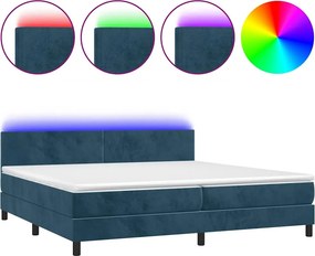 Box spring postel s matrací a LED tmavě modrá 200x200 cm samet 3134307