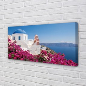 Obrazy na plátně Řecko květiny mořské stavby 125x50 cm