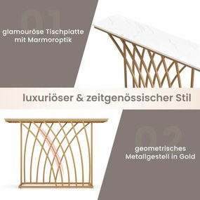 Costway Úzký konzolový stolek s mramorovým vzhledem a geometrickým kovovým rámem