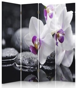 Ozdobný paraván Květiny Zen orchidej - 145x170 cm, čtyřdílný, klasický paraván
