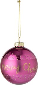 Vánoční baňka Merry Christmas skleněná fuchsiová – Ø 8 cm