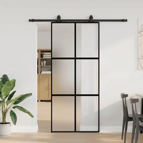 Posuvné dveře se sadou kování černé 90x205 cm Tvrzené sklo 3375821