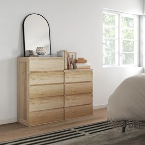 HOMCOM Skříňka se 4 zásuvkami, Moderní úložný kabinet pro ložnici s mechanismem měkkého zavírání – 60 x 40 x 80 cm, Přirodní dřevo