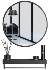 Černé kulaté zrcadlo s poličkou BREDO Ø70 cm