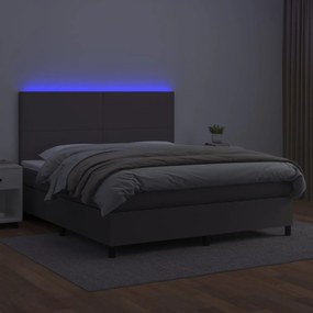 Box spring postel s matrací a LED šedá 160x200 cm umělá kůže 3135835