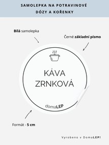 KÁVA ZRNKOVÁ – bílá samolepka na dózu, základní písmo, 5 cm | DomaLEP