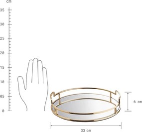 ART DÉCO Podnos se zrcadlovou deskou 33 cm - zlatá