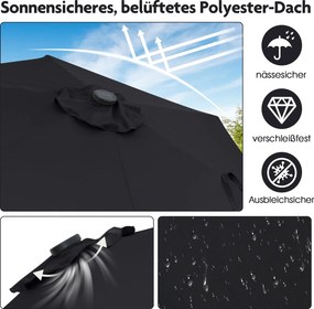 Costway Slunečník 230 cm s LED solárním osvětlením a klikou zahradní