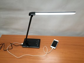 LED stolní lampička stmívatelná USB, 12W, volba teploty světla, černý lesk
