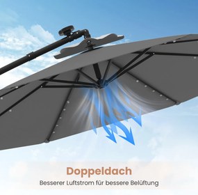 Costway Konzolový deštník Ø350 cm s 40 solárními LED světly a pytli s pískem