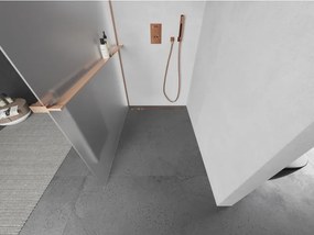 Mexen Kioto+ L, sprchová zástěna Walk-In s poličkou a věšákem 80 x 200 cm, 8mm sklo námraza, měděný matný profil, 800-080-123-65-30