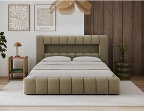 Světle hnědá čalouněná dvoulůžková postel s úložným prostorem s roštem 160x200 cm Lamica – ELTAP
