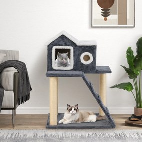 Costway 90 cm vysoké škrabadlo s velkou jeskyní a žebříkem a sisalovými sloupky