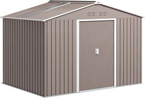 Outsunny Kůlna na Nářadí 4,9 m², Zahradní Kůlna s Pultovou Střechou, Posuvné Dveře, Základna, 277 x 195 x 192 cm, Kůlna z Pozinkované Oceli, Odolná pr
