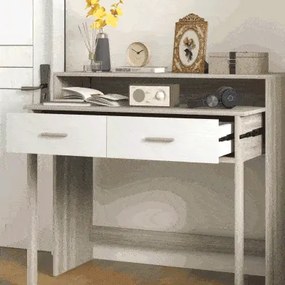 HOMCOM Rozkládací konzolový stůl se 2 výsuvnými policemi, 2 zásuvkami a 2 protišmykovými kolečky, Dvouramenný stůl 95x35x87 cm Dub