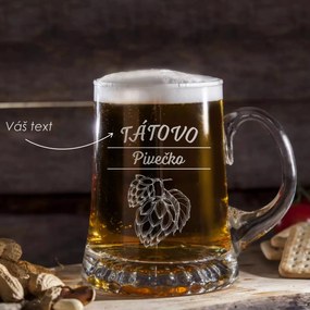 Ručně foukaný půllitr na pivo s gravírováním Tátovo pivečko 500 ml 1KS