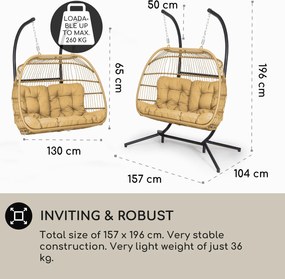 Blumfeldt Biarritz Double, závěsné křeslo, dvoumístné sedátko, polštář, polyester, hliník, polyratan, 260 kg