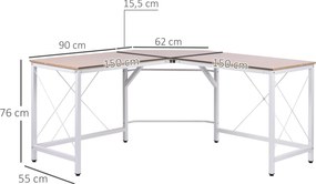 HOMCOM Psací stůl do tvaru písmene L Rohový psací stůl 150x150x76cm Rohový psací stůl z MDF v přírodní barvě pro domácí kancelář a pracovnu | Aosom.de