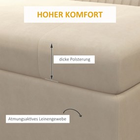 HOMCOM Lavice s úložným prostorem Čalouněná lavice s výklopným víkem v béžovém sametovém vzhledu Lavice s ocelovými nohami 110x44x49 cm do předsíně o…