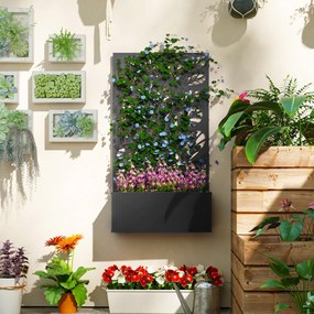 Outsunny vyvýšený kovový truhlík s treláží ve tvaru větví a listů — 61 × 23 × 113 cm, černý