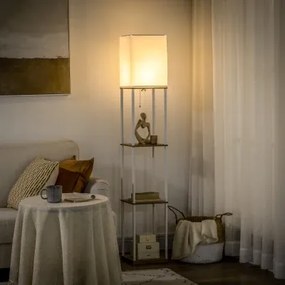 HOMCOM Stojací lampa s paticí E27 40 W Stojací lampa se 3 přihrádkami a látkovým stínidlem do obývacího pokoje ložnice v bílé barvě
