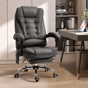 Kancelářská židle Vinsetto s masážní a vyhřívací funkcí, ergonomická, 6 masážních bodů, podnožka, dálkové ovládání, polyester, 65 x 160 x 104 cm, šedá