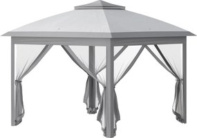 Outsunny skládací pavilon, zahradní pavilon, kov a plátno, síťové závěsy, odvodňovací otvory, 330D x 330Š x 288V cm, šedý 84C-300V01GY