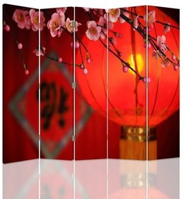 Ozdobný paraván Japonsko Cherry Blossom - 180x170 cm, pětidílný, klasický paraván