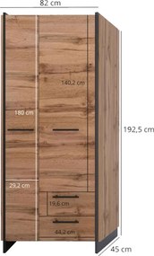 Skříň dvoudveřová se zásuvkami Amino 82x192.5x45 cm Dub wotan / Černý