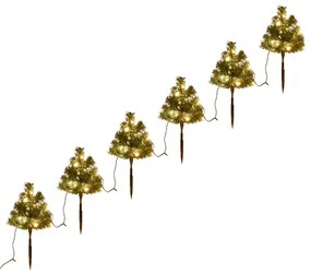 344658 vidaXL Vánoční stromky k cestě 6 ks teplé bílé LED diody 45 cm PVC