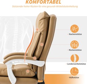 HOMCOM Kancelářská židle Ergonomická židle u stolu s bederní opěrkou, opěrkou nohou Světle hnědá