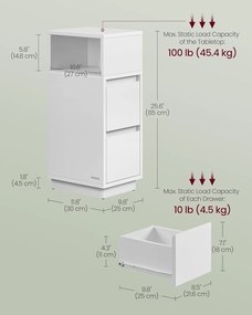 Noční stolek se 2 šuplíky, s otevřenou přihrádkou, montovatelný vlevo nebo vpravo, cloud bílá