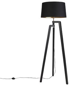 Stojací lampa s trojnožkou a bavlněným stínítkem černá se zlatem 50 cm - Puros