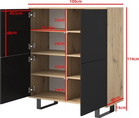 Eka Komoda s kovovými nohami EMI 4D 100 cm Barva dřeva: Černá