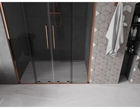 Mexen Velar Duo, posuvné sprchové dveře do otvoru 160 cm, 8mm šedé sklo, růžové zlato, 871-160-000-42-60