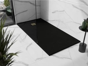 Mexen Stone+, obdélníková vanička z minerálního kompozitu 180 x 100 cm, černá, zlatá lesklá krytka, 44701018-G