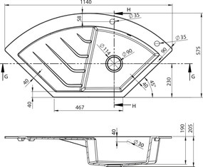 Sapho GR1934 Dřez 114 x 57,5 cm granitový vestavný rohový s odkapávací plochou černá