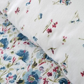 Bílo-modré flanelové povlečení na dvoulůžko 200x200 cm Ophelia Floral – Bianca
