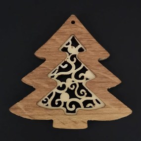 AMADEA Dřevěná ozdoba z masivu s vkladem - stromek s ornamentem 8 cm