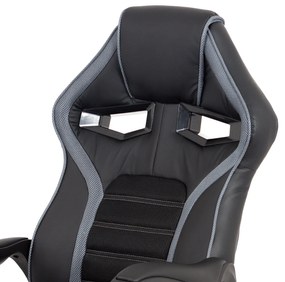 AUTRONIC Kancelářská židle, potah černá ekokůže, černá a šedá látka MESH, černý plastový