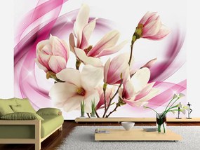 Fototapeta Kvetoucí magnólie - bílorůžový květ na abstraktním pozadí ve vlnách
