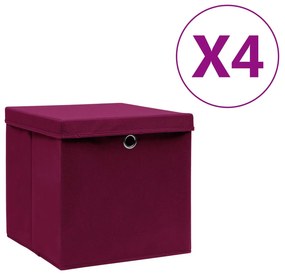 Úložné boxy s víky 4 ks 28 x 28 x 28 cm tmavě červené 325200