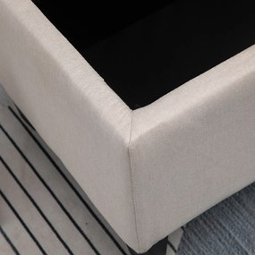 HOMCOM Lavice Čalouněná lavice s úložným prostorem, truhla, polyester podobný lnu, kaučukové dřevo, krémově bílá, 100 x 40 x 44 cm| Aosom