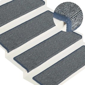 Schodové rohože 15 ks 65 x 21 x 4 cm světle šedé a modré s obdélníkovým okrajem 326200