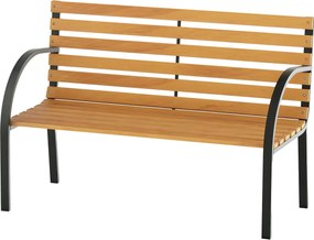Outsunny Dvoumístná Dřevěná Zahradní Lavice 122x60x83 cm s Opěradlem a Područky, Dřevěné latě a Ocelový Rám, Nosnost 220 kg, Přírodní a Černá Barva |