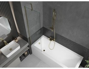 Mexen Next, vanová zástěna 1-křídlová 50 x 150 cm, fixní křídlo, 6 mm čiré sklo, zlatý profil, 895-050-000-00-00-50